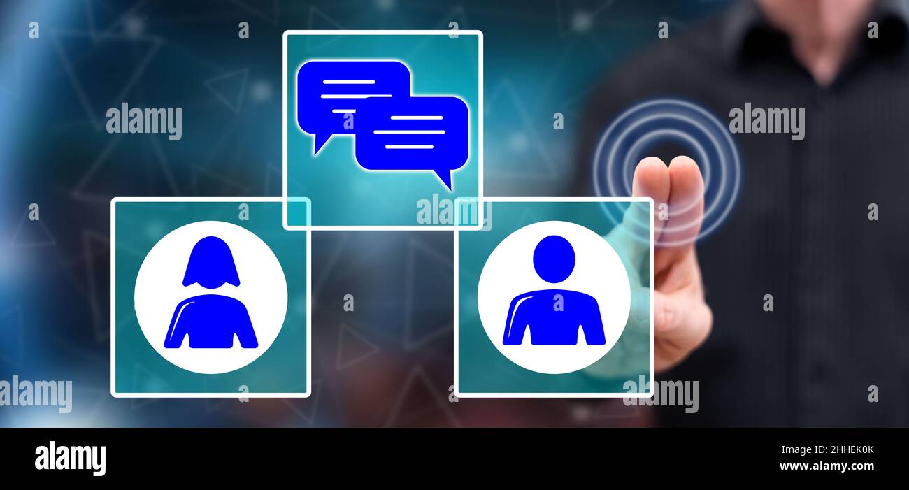 Man touching a dialogue concept on a touch screen with his fingers ...