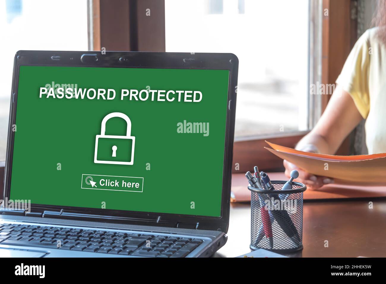 Laptop screen displaying a password protected concept Stock Photo - Alamy