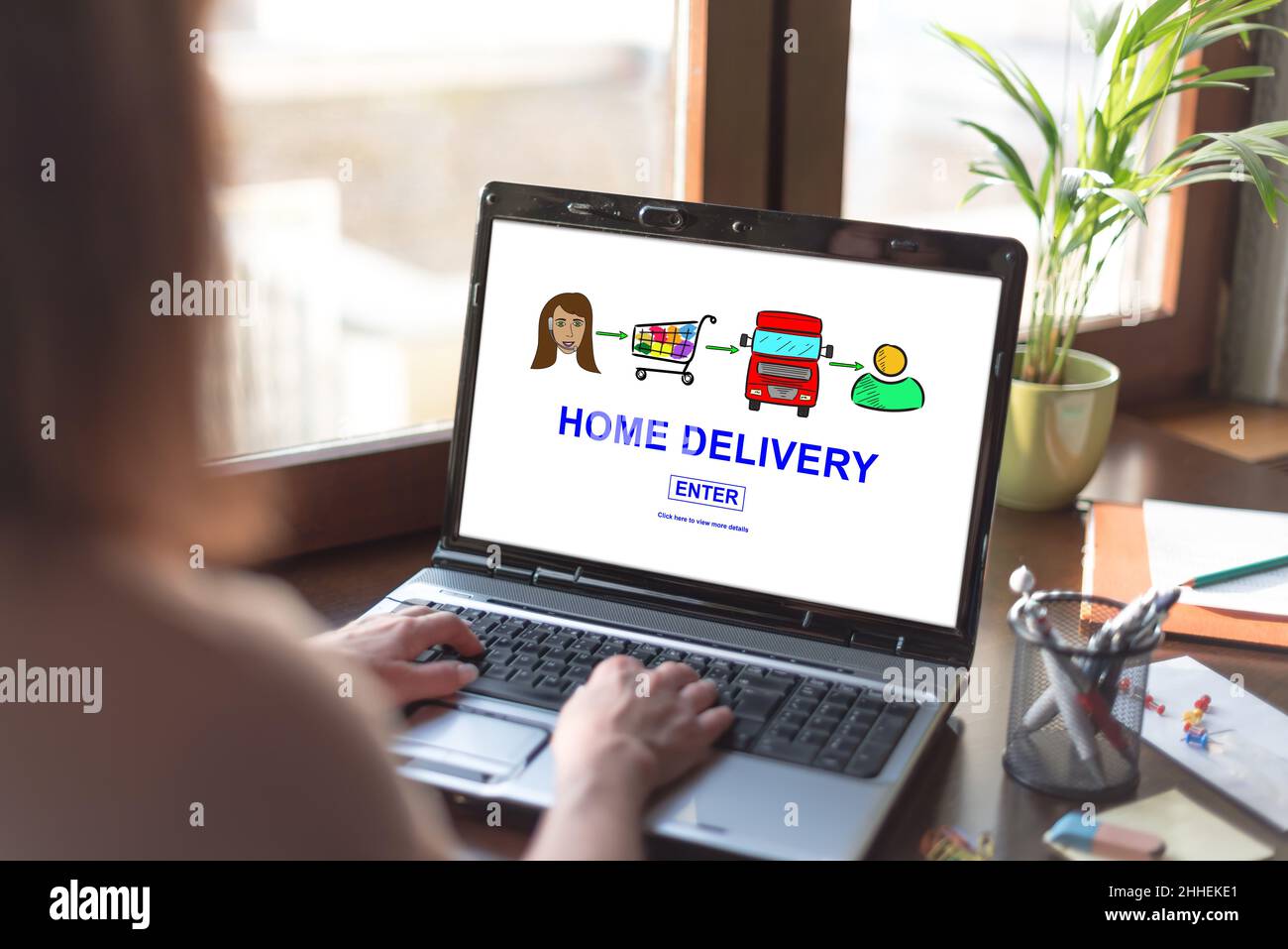 Laptop screen displaying a home delivery concept Stock Photo - Alamy