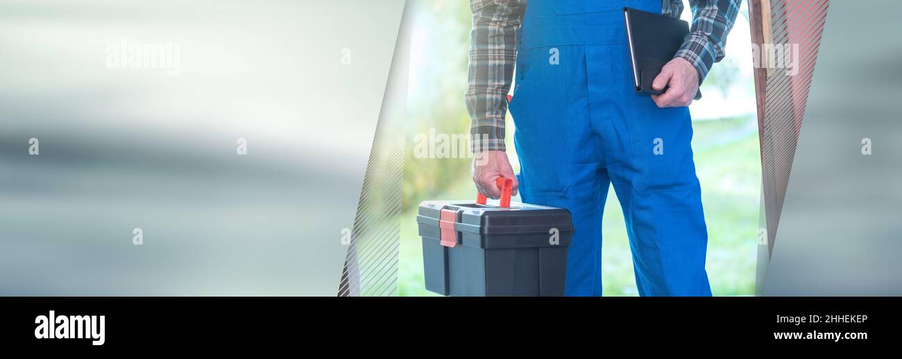 Repairman with his toolbox, panoramic banner Stock Photo - Alamy