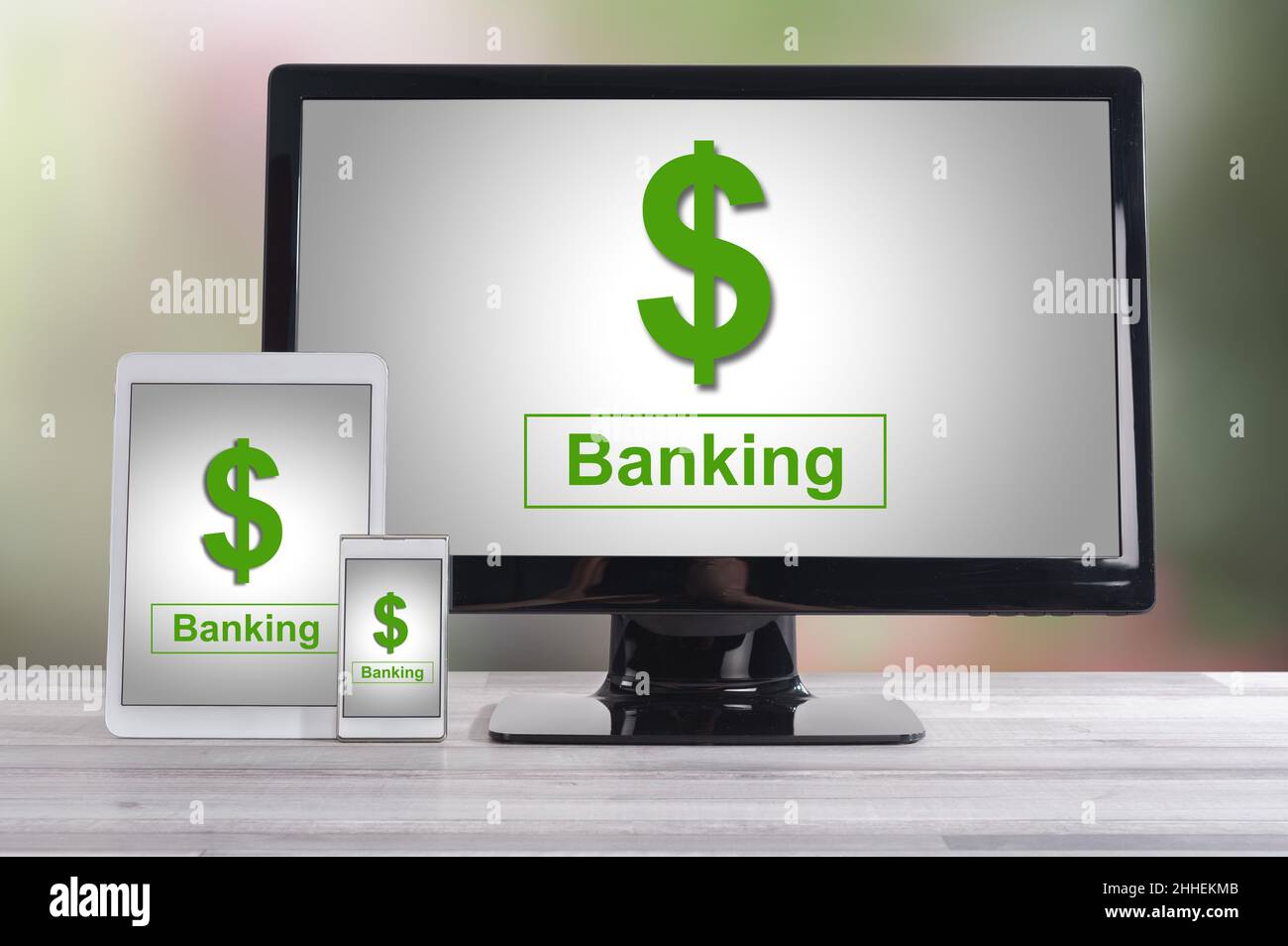 Banking concept shown on different information technology devices Stock ...
