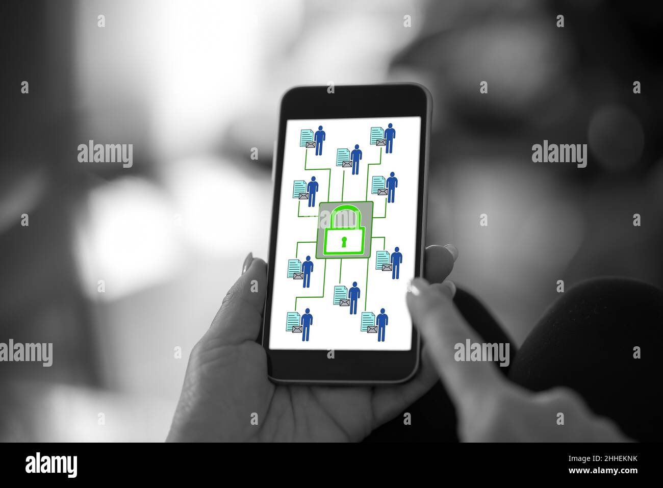 Hand holding a smartphone with personal data security concept Stock ...