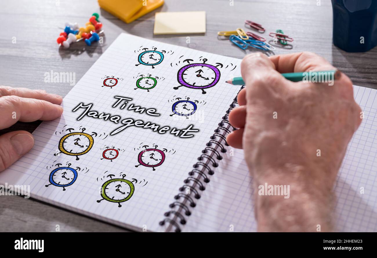 Hand drawing time management concept on a notepad Stock Photo - Alamy