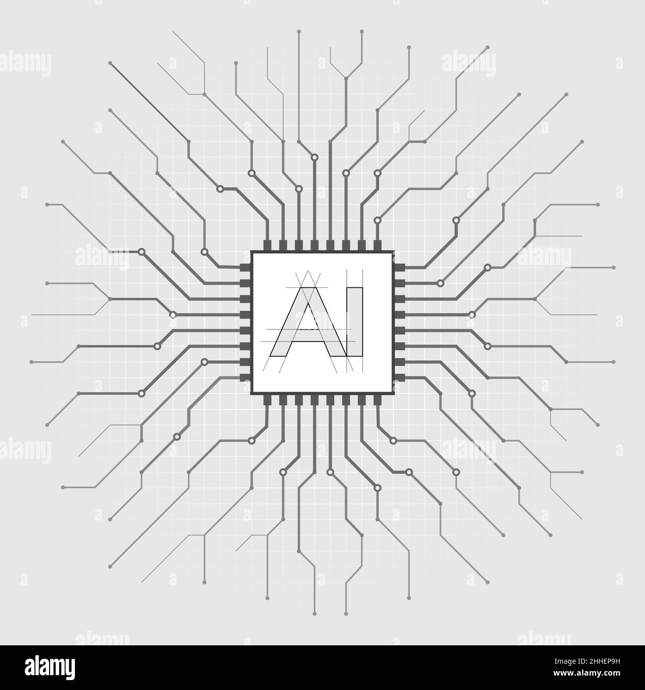 Artificial intelligence, AI. Abstract processor, computer digital chip, printed circuit board ...