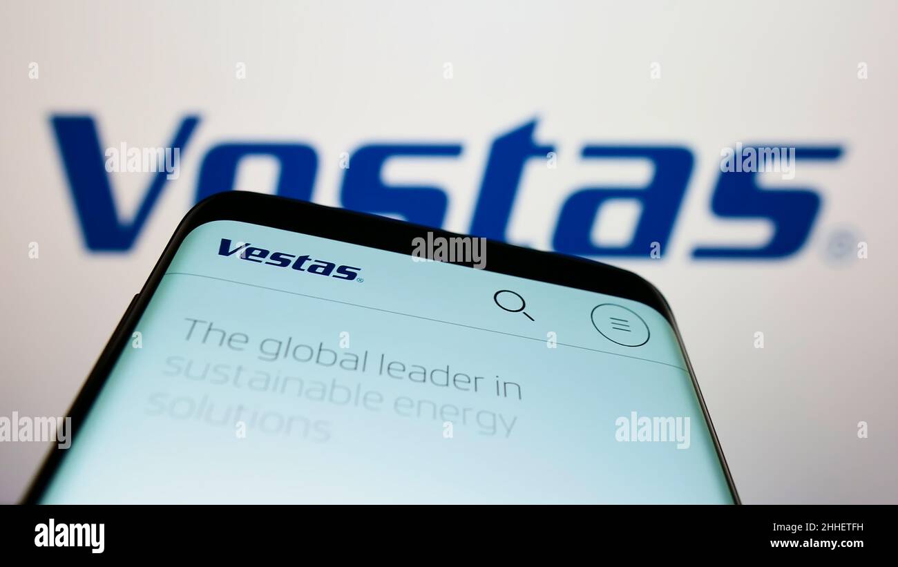 Mobile phone with webpage of Danish company Vestas Wind Systems AS on ...
