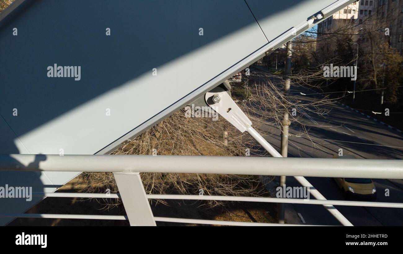 Steel beam of pedestrian bridge with steel cable. Girder bridge close ...