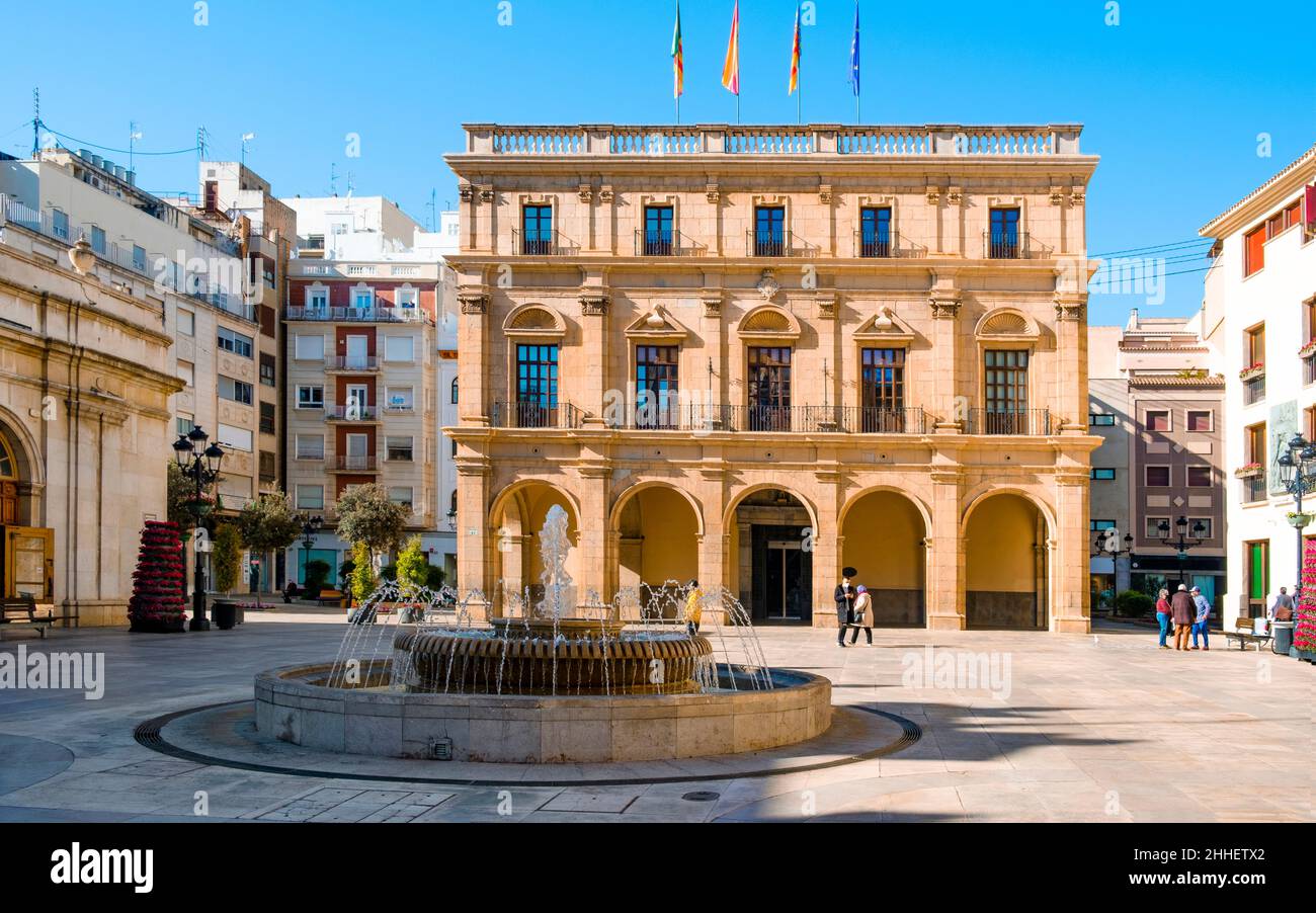 Castello, Spain - January 17, 2022: A view of the facade of the city ...