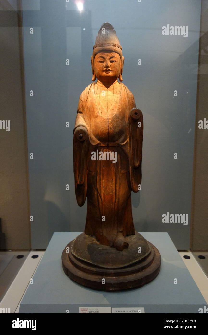 Standing Kichijo-ten (Mahasri), Heian period, 10th century, wood with ...