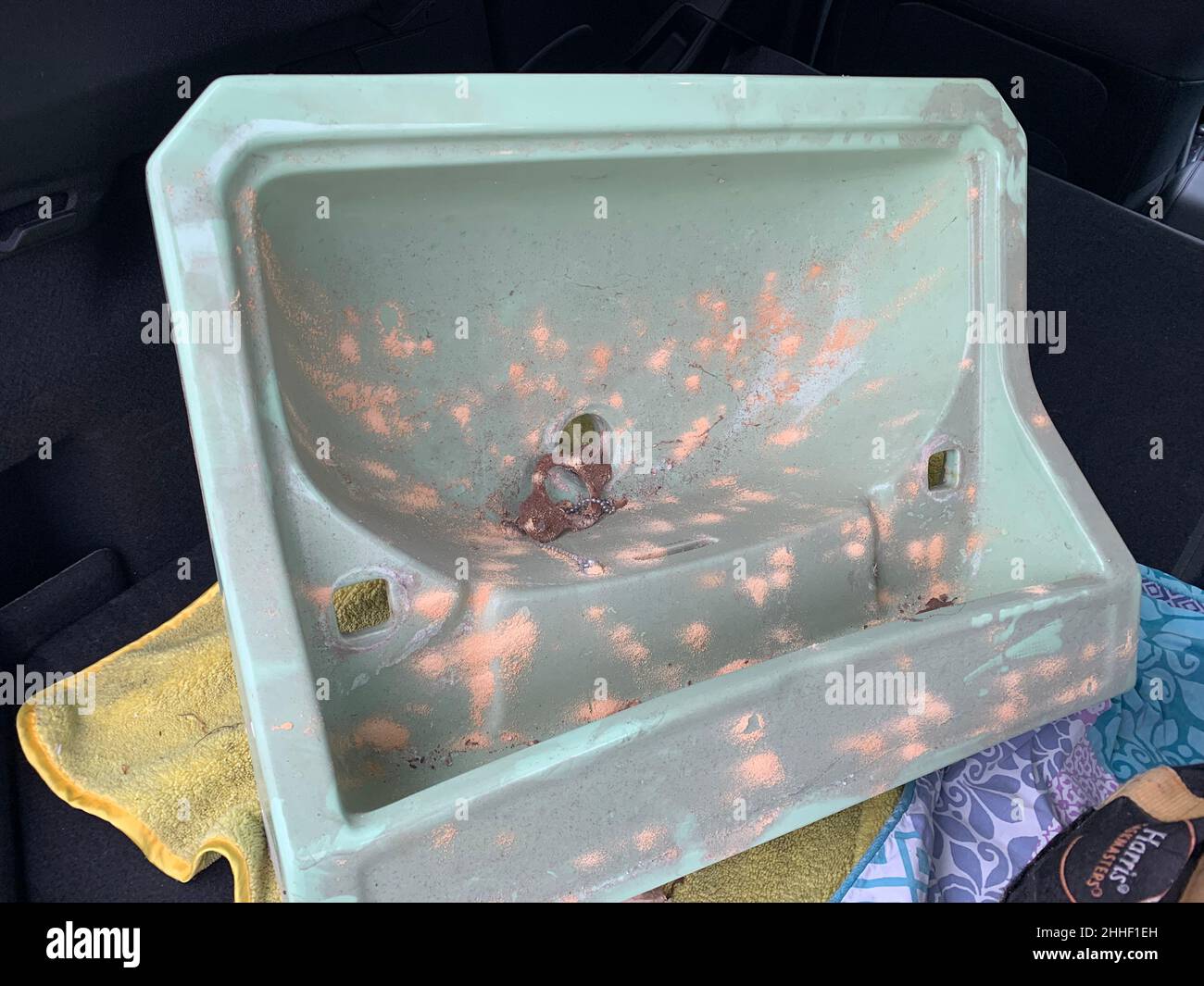 Green old style Bathroom sink broken damaged removed dirty dirt style ...