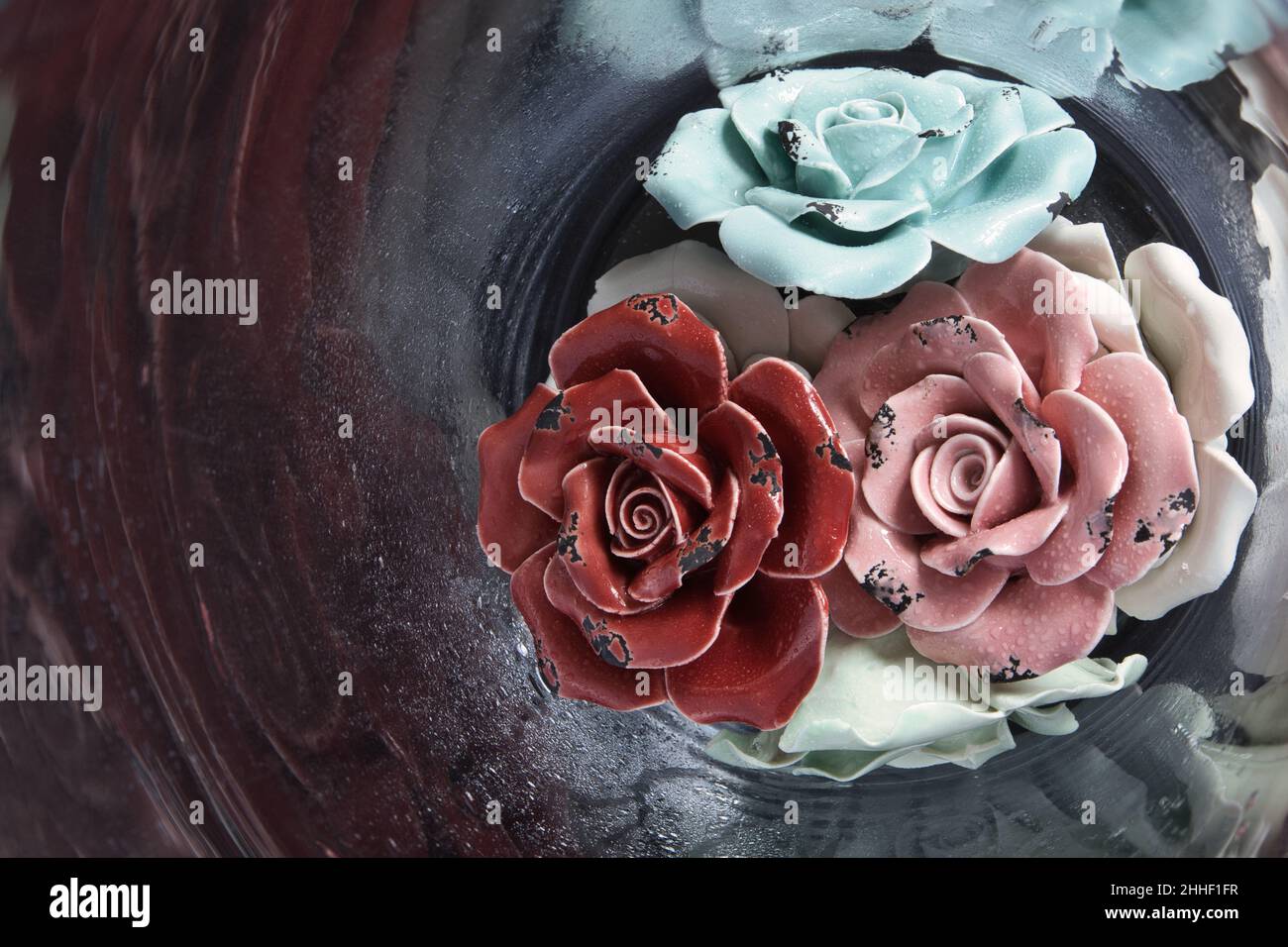 Ceramic Roses in Glass Vase with Waterdrops Stock Photo - Alamy