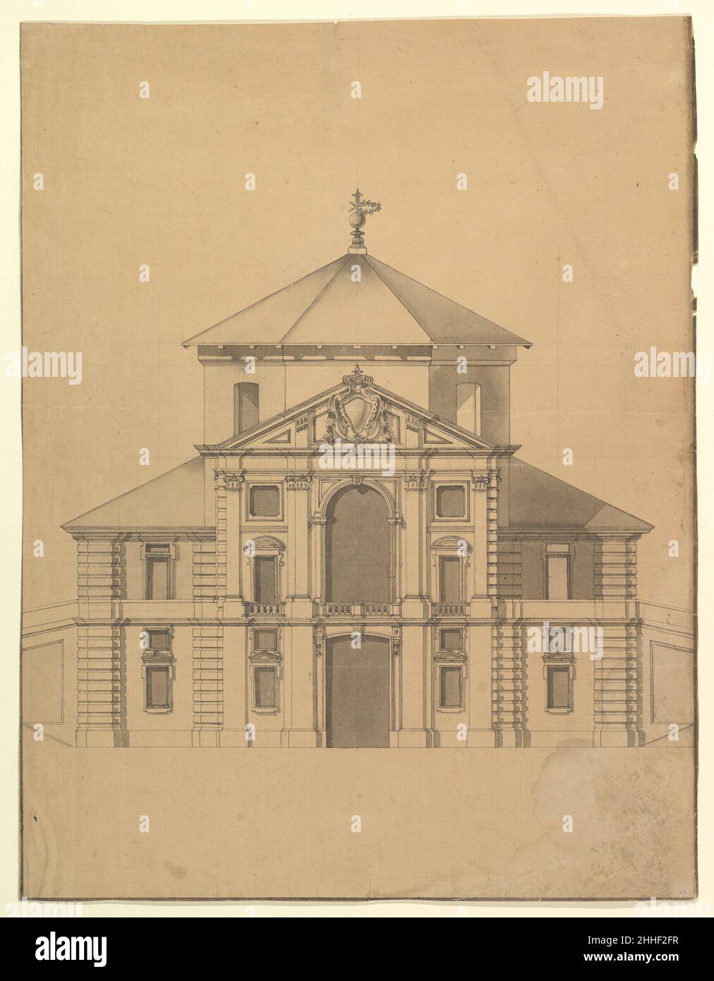 Elevation for a Building with an Octogonal Cupola and two stoy ...