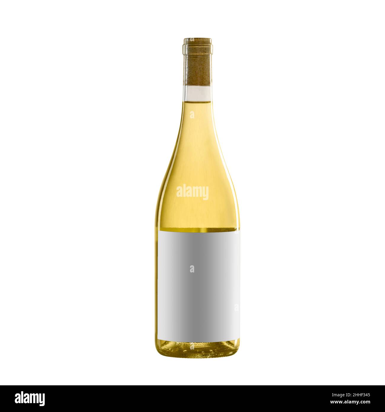 white yellow wine bottle with blank label isolated on white background ...