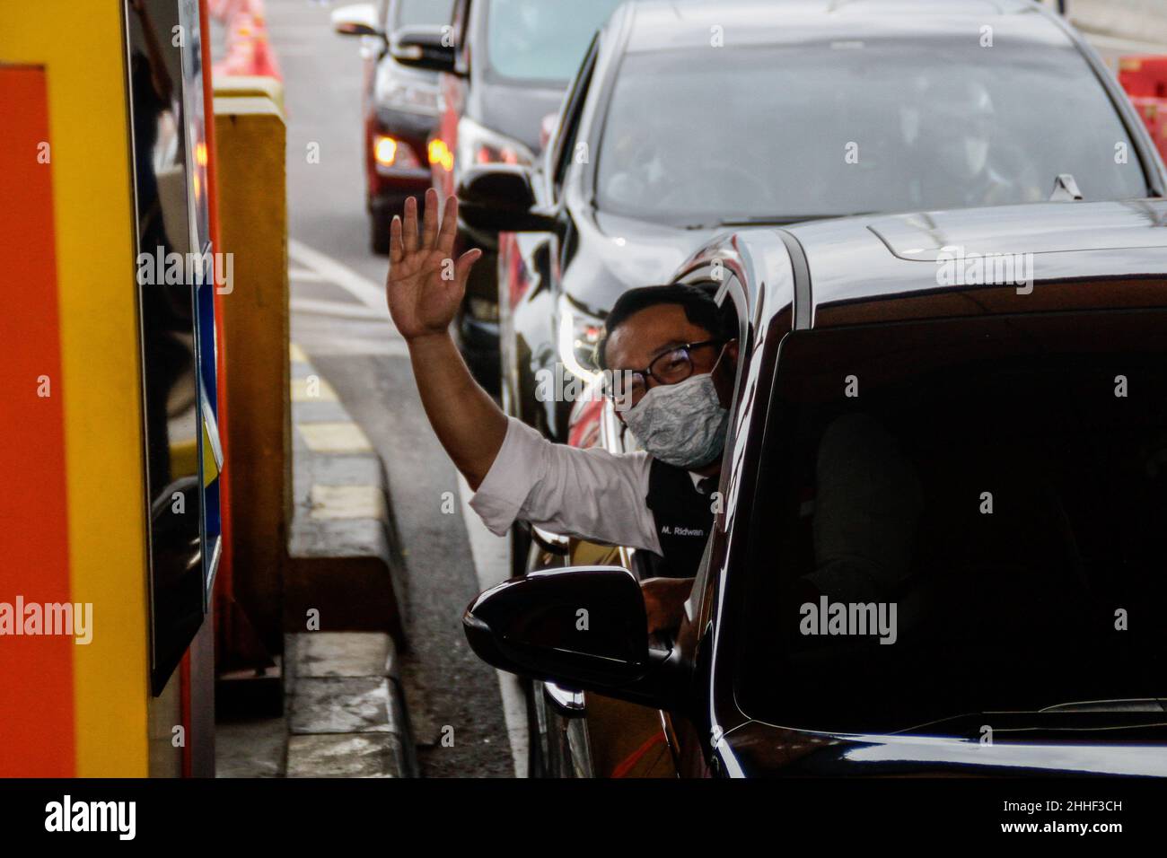 West Java Governor, Ridwan Kamil makes a gesture when passing through ...