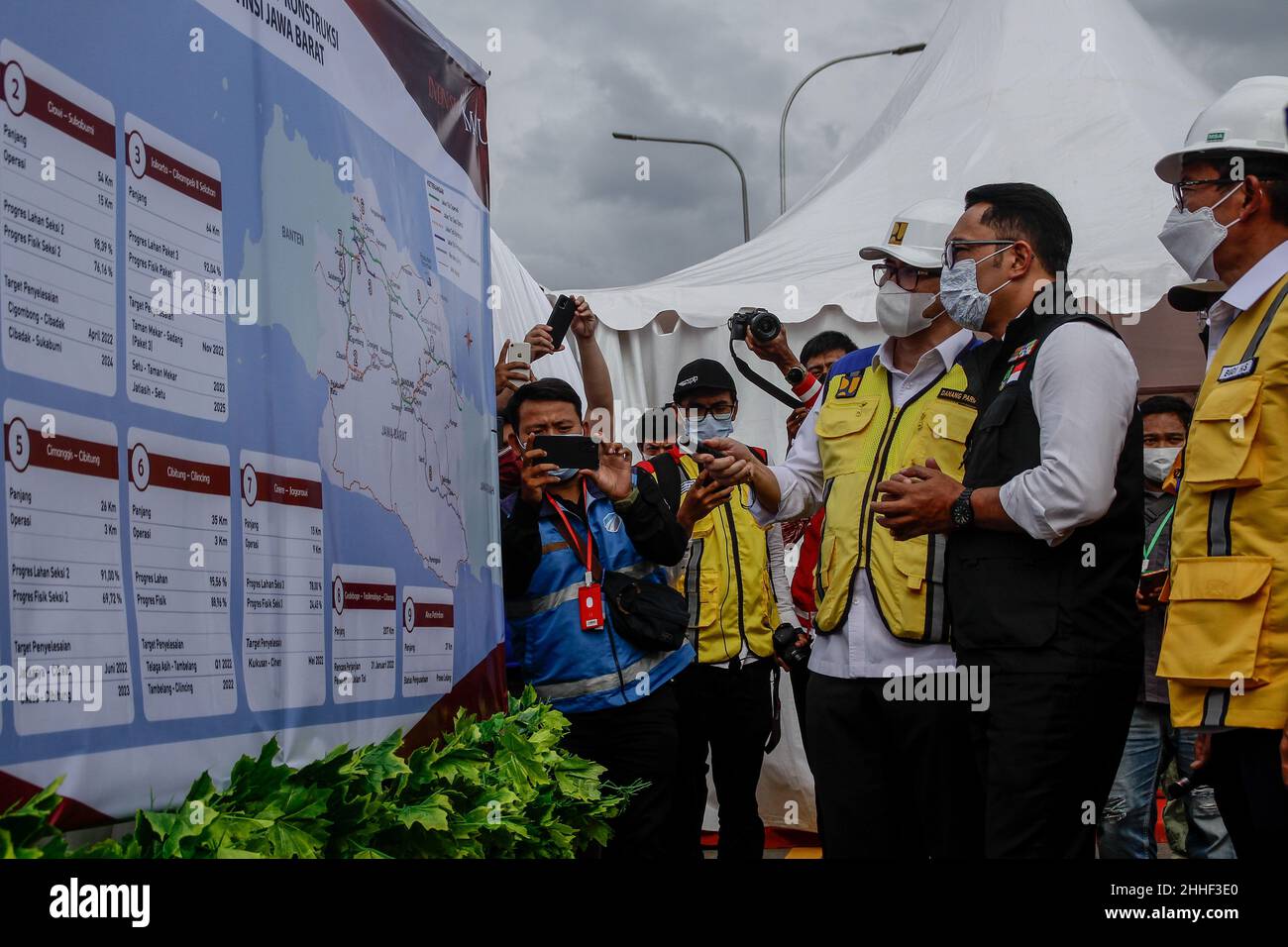 West Java Governor, Ridwan Kamil looks at the mock-up before ...