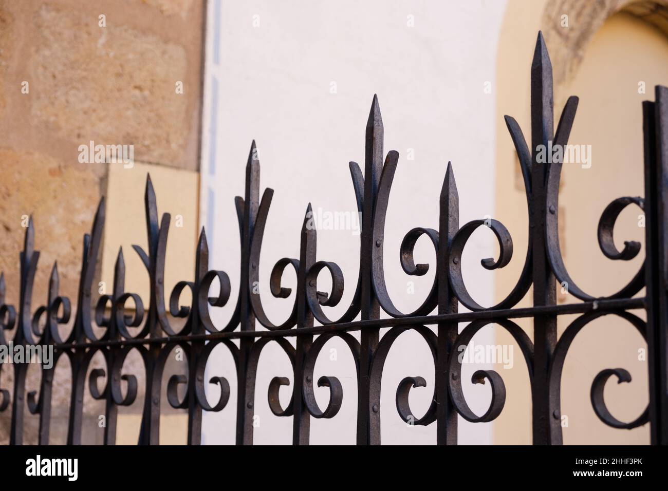 wrought iron security gate with decoration. Property protection Stock ...