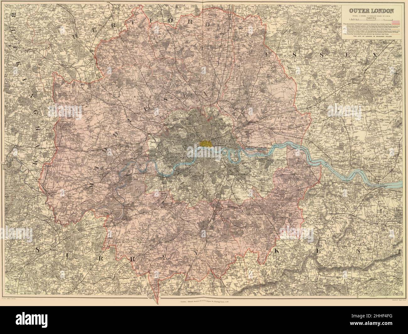 Stanford Map, 1901, Outer London Map Stock Photo - Alamy