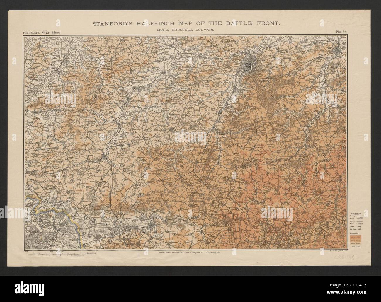 Stanford's half-inch map of the battle front Mons, Brussels, Louvain ...