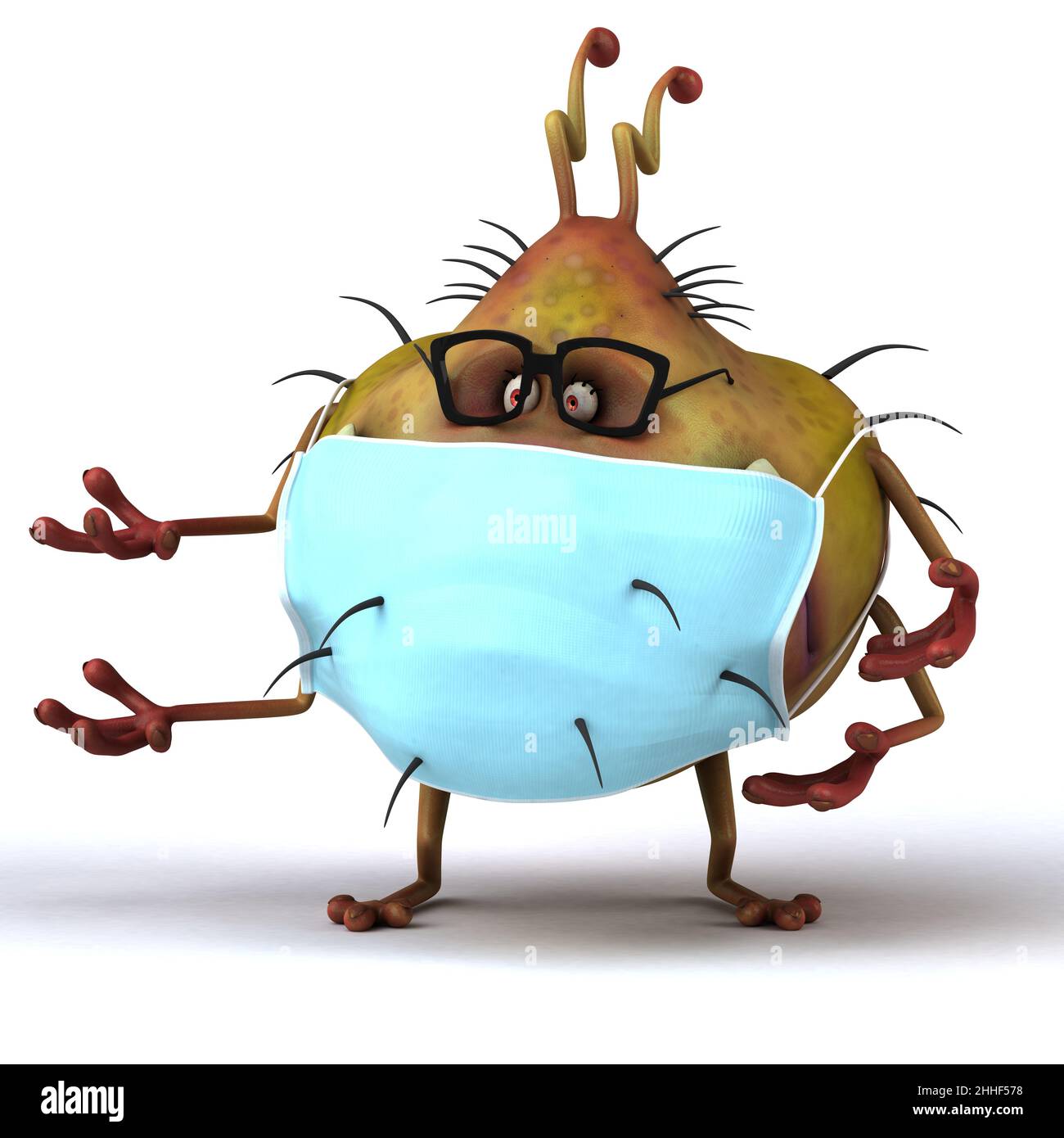 Fun 3D illustration of a cartoon microbe with a mask Stock Photo - Alamy