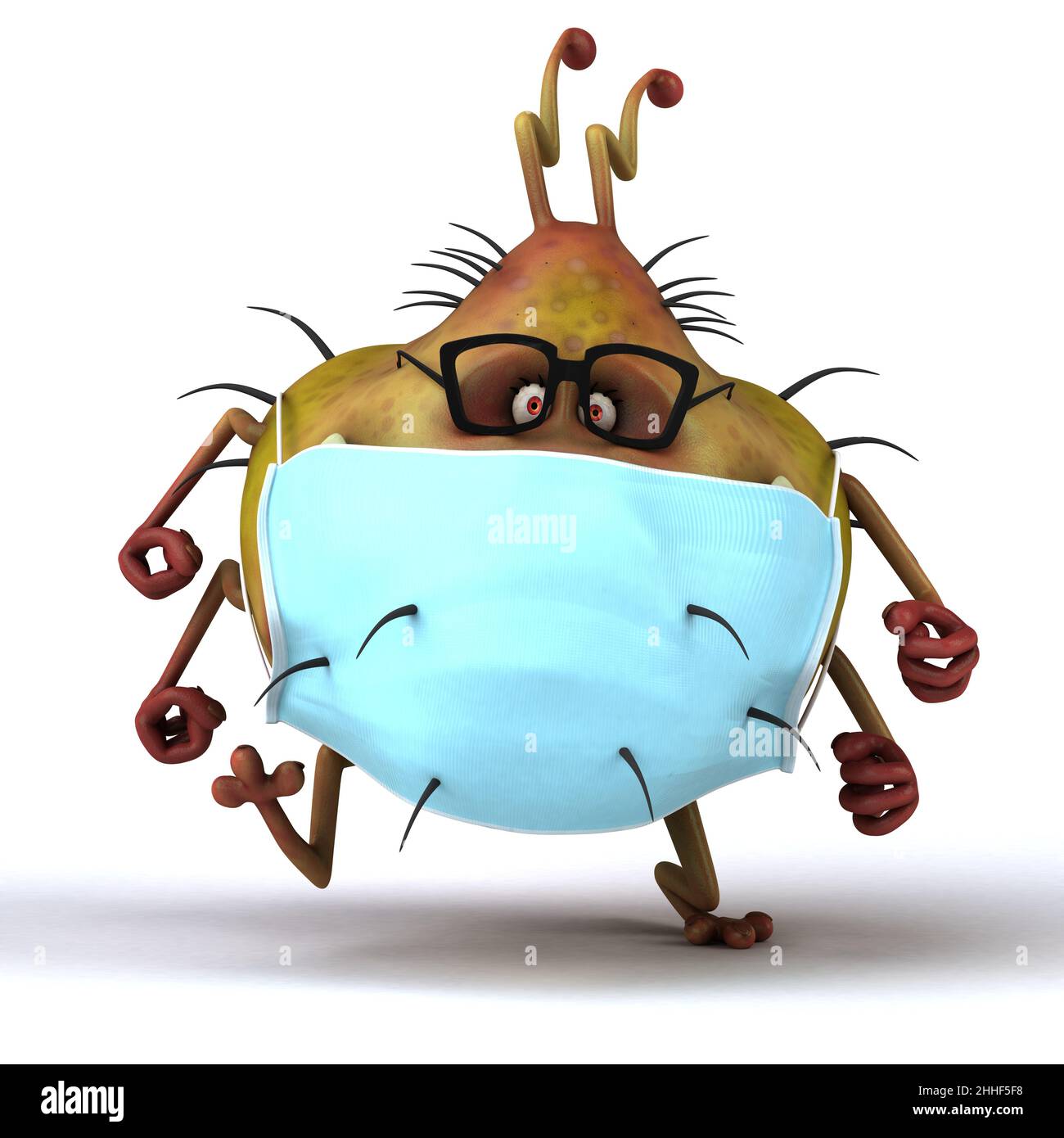 Fun 3D illustration of a cartoon microbe with a mask Stock Photo - Alamy