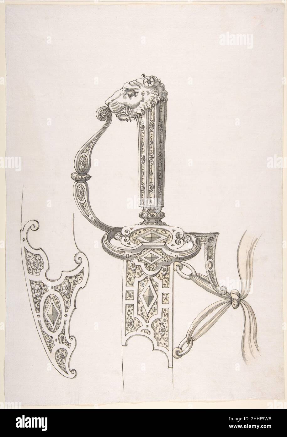 Drawing of Design for Sword Hilt and Tip of Scabbard (Lion-Head Grip ...