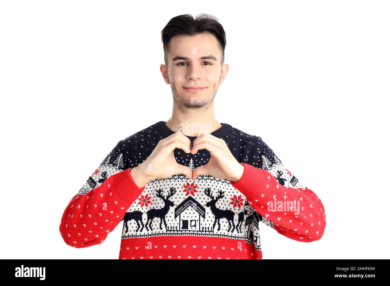Attractive guy in sweater isolated on white background Stock Photo - Alamy