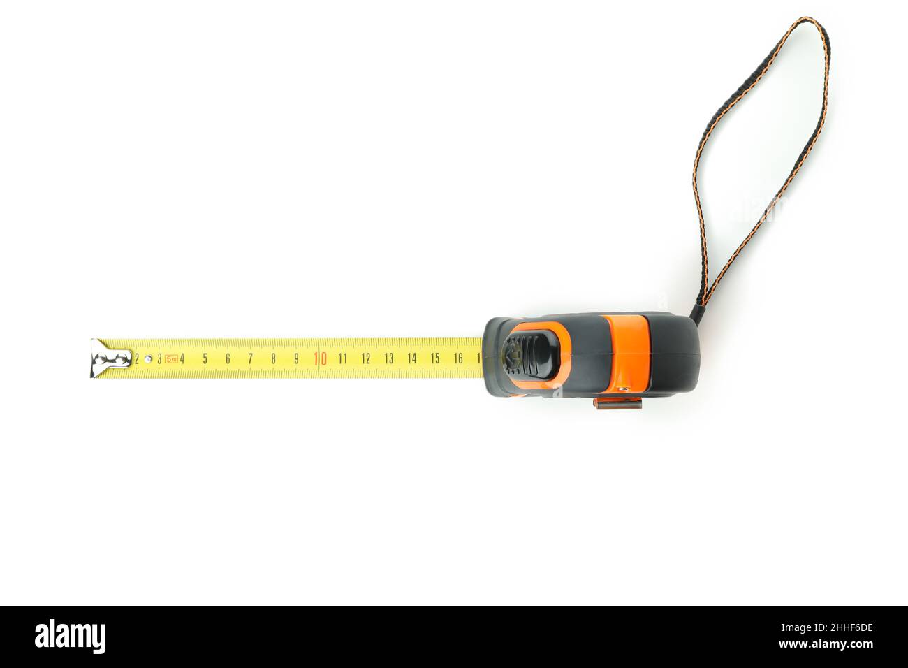 Measure tape isolated on white background, top view Stock Photo - Alamy