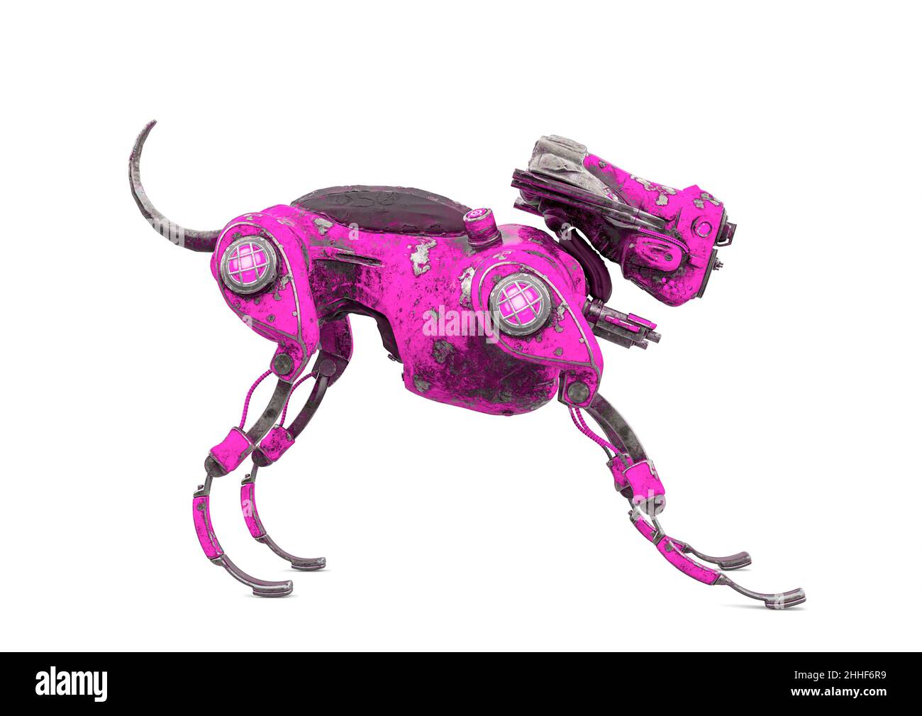 cyber watchman dog in arch back pose side view, 3d illustration Stock ...
