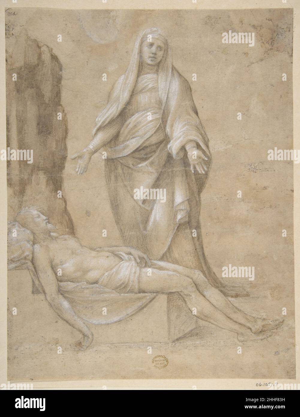 Pieta (recto); Madonna and two Cherubs in pen and brown ink; copy of a ...