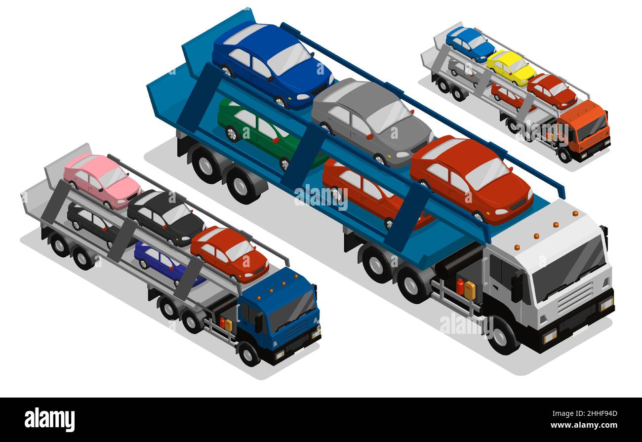 Isometric Heavy Car transport truck. Industrial machinery and equipment ...
