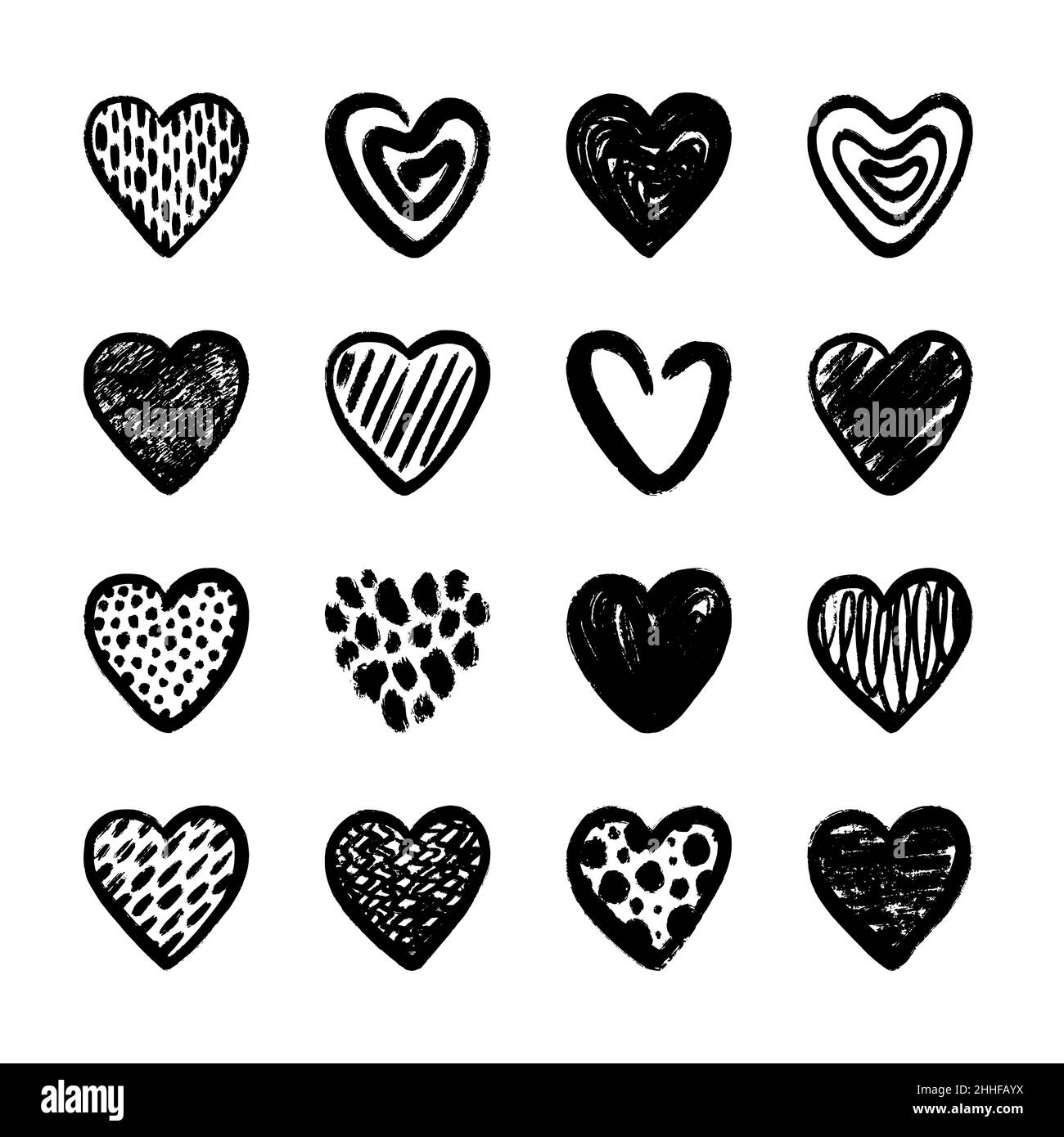 Doodle hearts. Hand drawn heart, paintings romantic love signs ...