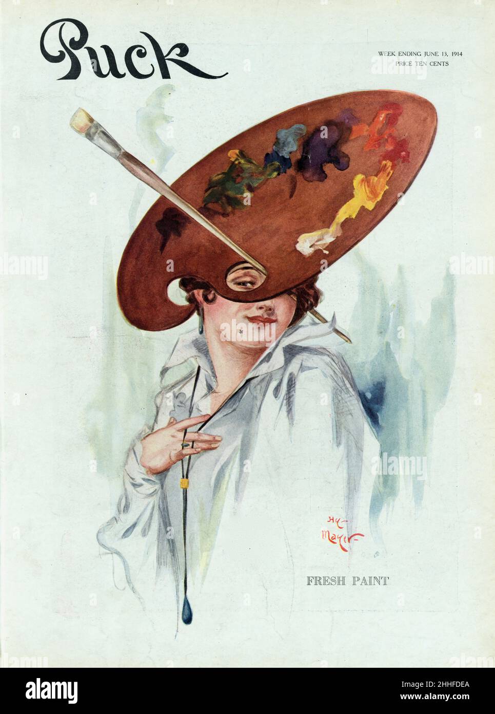 Hy Mayer artwork - Fresh Paint - a young woman looking through the ...