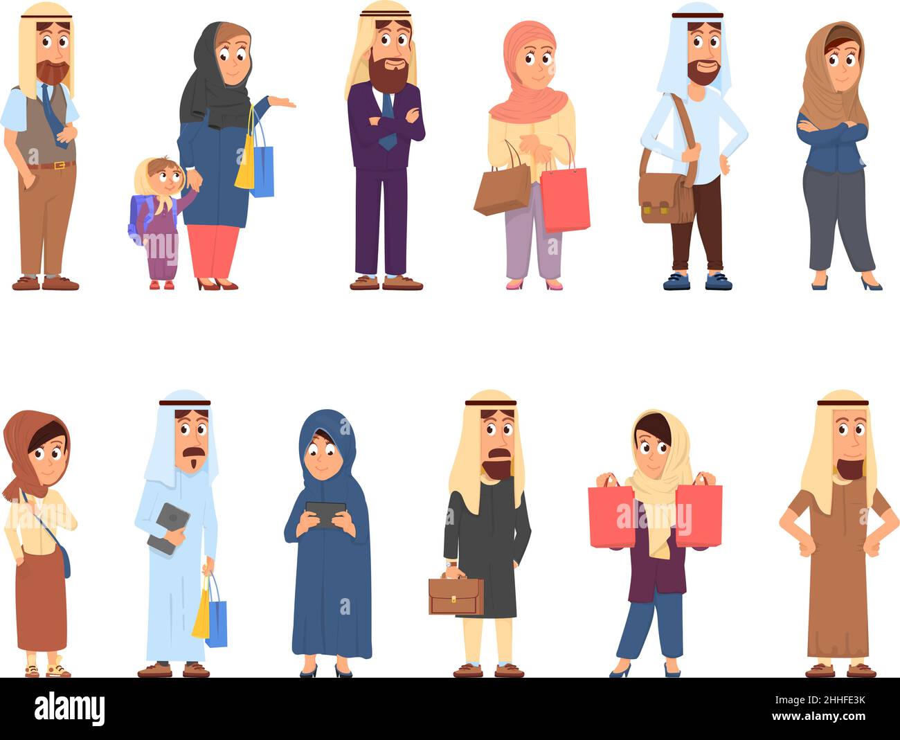 Muslim characters. Arab businesswoman, arabic businessman. People wear ...