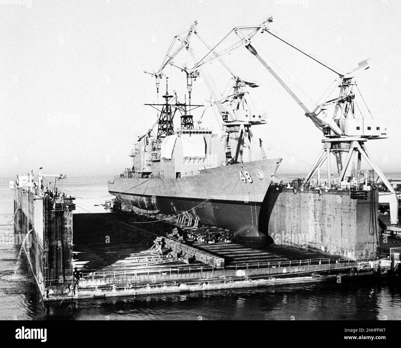 Starboard quarter view of USS Yorktown (CG-48) before launching 1983 DN ...