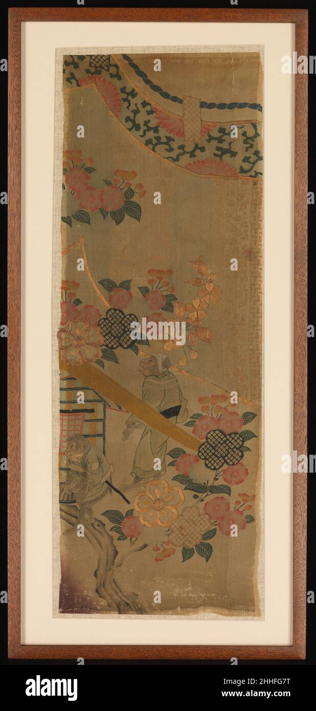 Piece from a Robe (Kosode) with Cherry Blossoms and Monkeys with ...