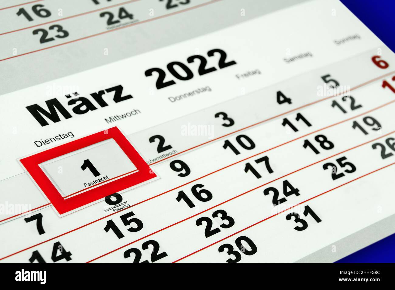 German calendar 2022 March 1 and weekdays with Shrove Tuesday Stock ...