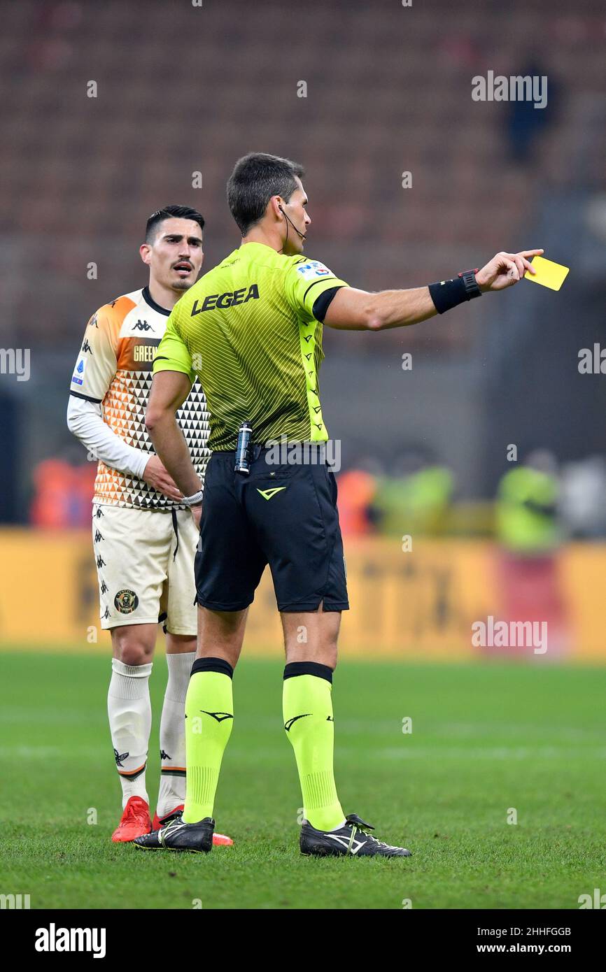 Milano, Italy. 22nd, January 2022. Referee Matteo Marchetti seen in the ...