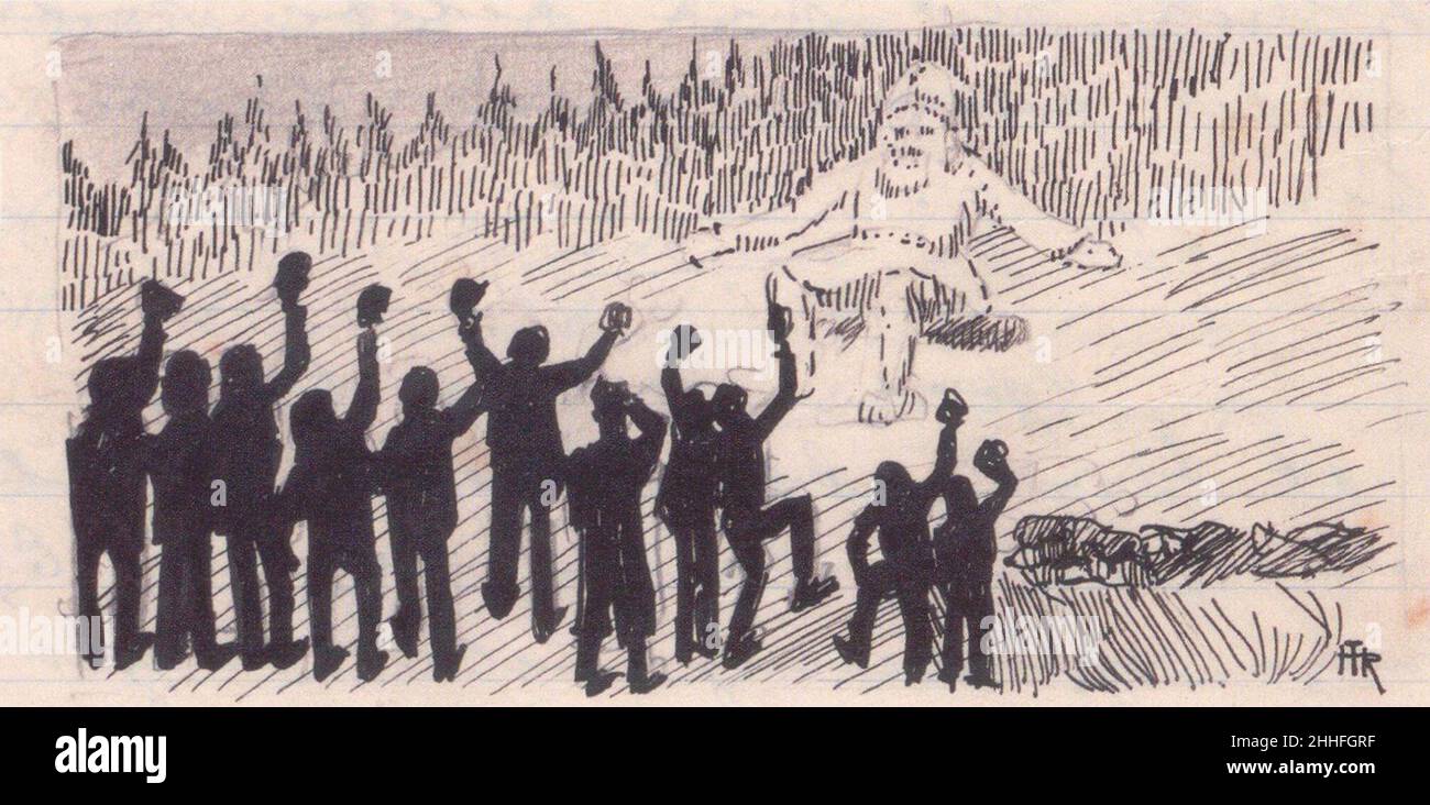 Starkadavisen, 1902 - Starkad mottar guttene til hyttetomten Stock ...