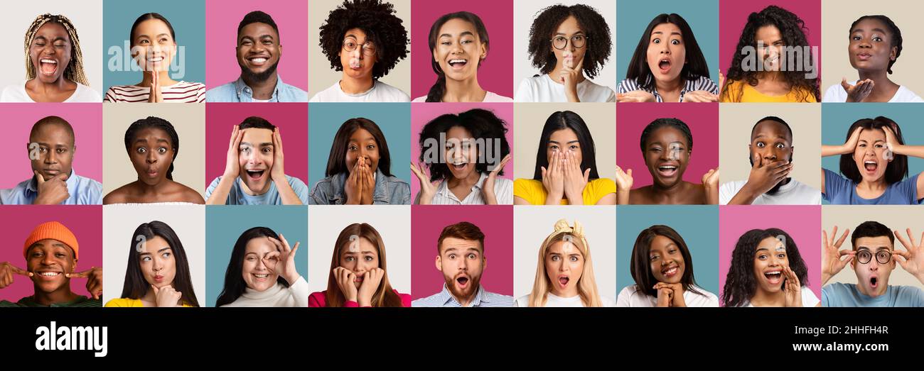 Different emotions concept collage. Set of closeup portraits Stock ...