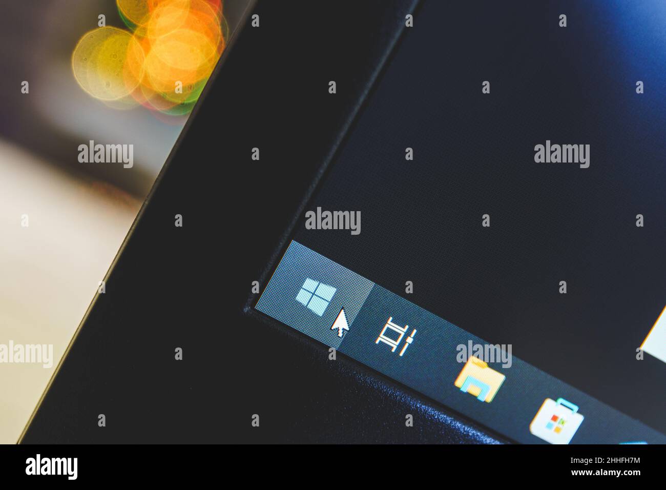 Microsoft logo on screen. Microsoft Corporation is an American ...