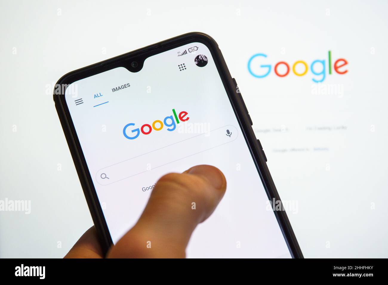Google search on phone and PC screens. Google LLC is an American ...