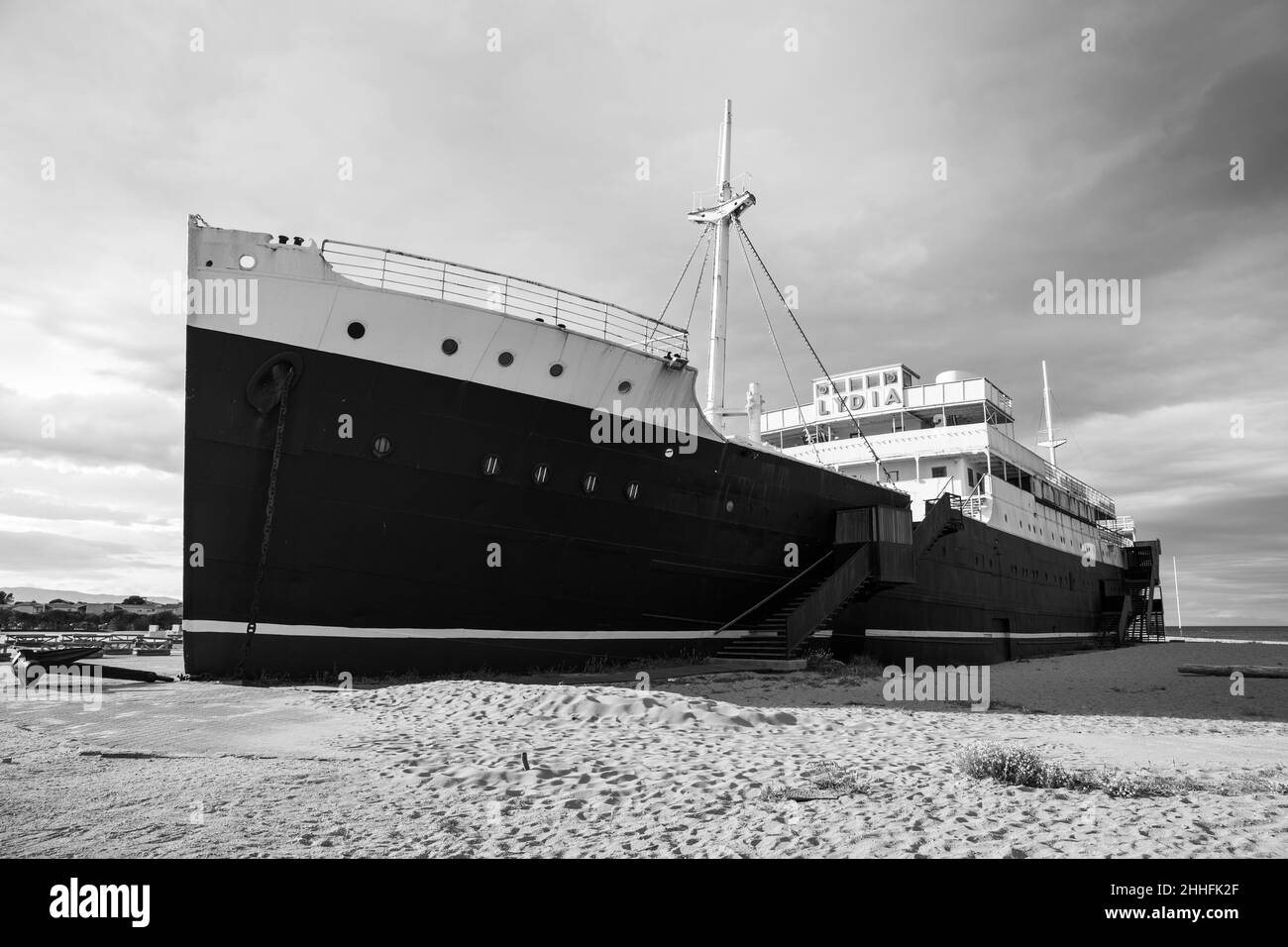Side View of the Lydia Cruise Ship Front in Le Barcarès France in Black ...