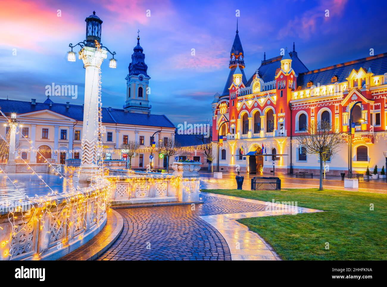 Oradea, Romania. Christmas decorations in beautiful city of Crisana ...