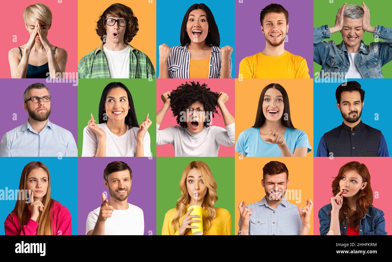 Collage of different people portraits. Diverse women and men headshots ...