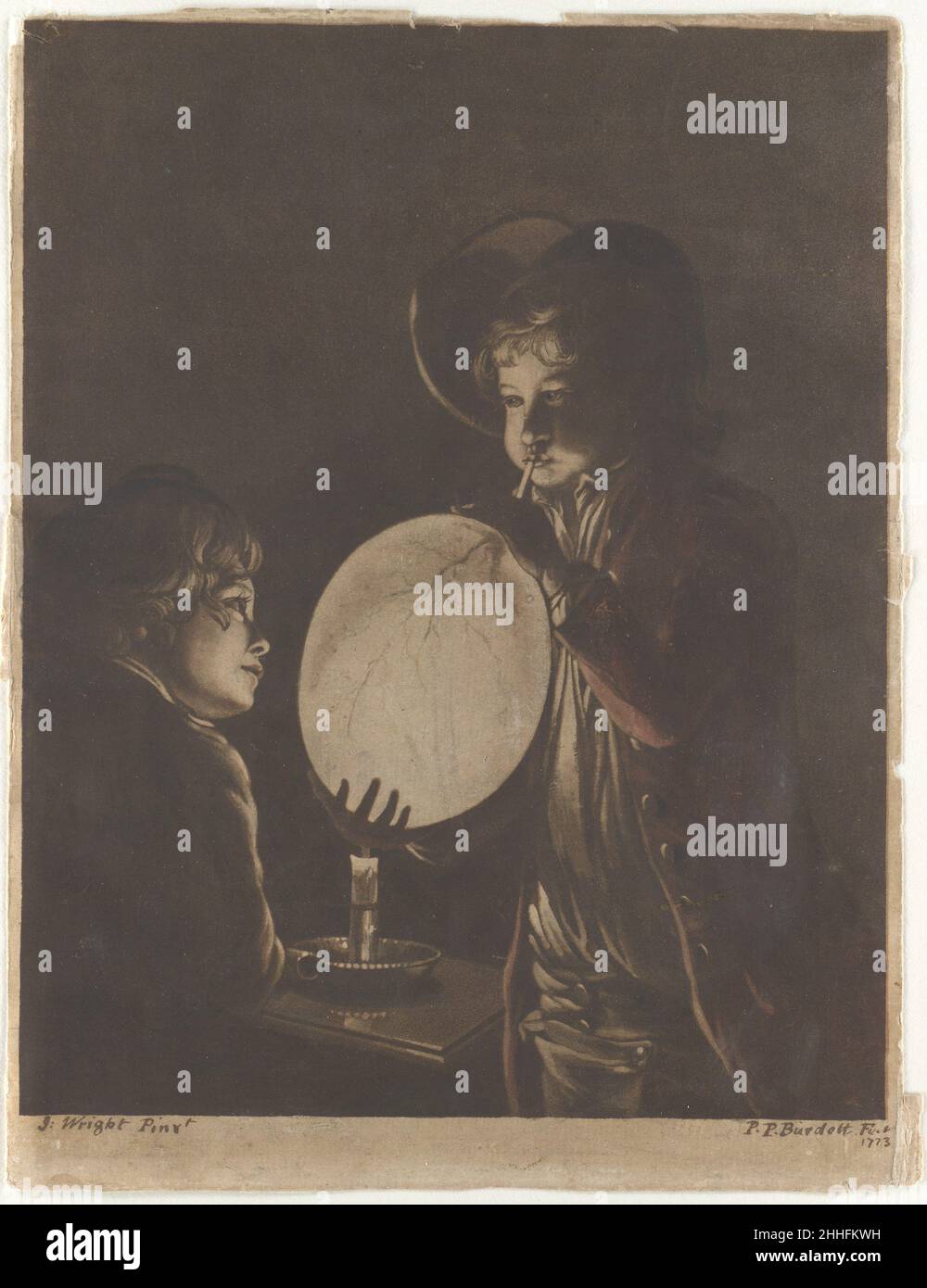 Two Boys Blowing a Bladder by Candle-light 1773 Peter Perez Burdett ...
