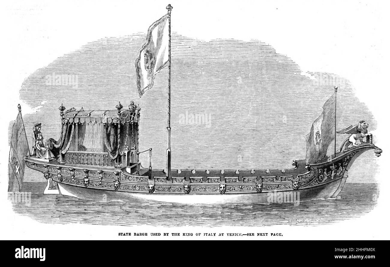 State Barge used by the King of Italy at Venice - ILN 1866 Stock Photo ...