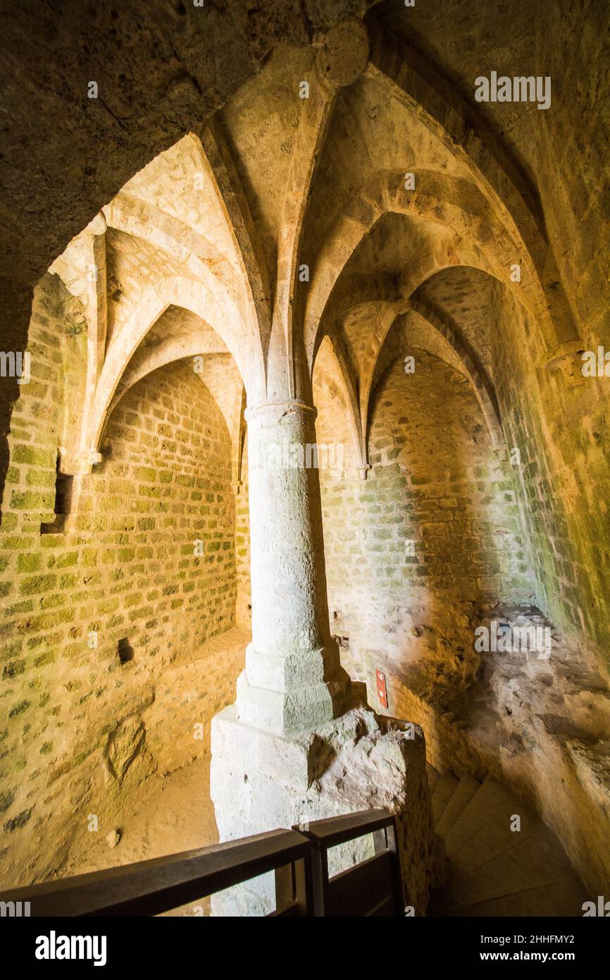 Queribus Cathar Castle Catherdral Interior Walls in Aude France Stock ...