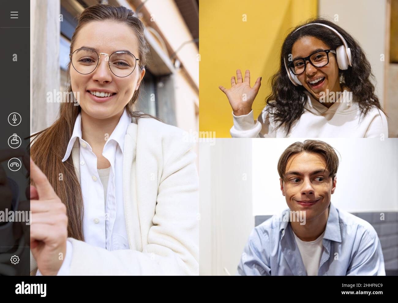 Team working by group video call share ideas brainstorming use video ...