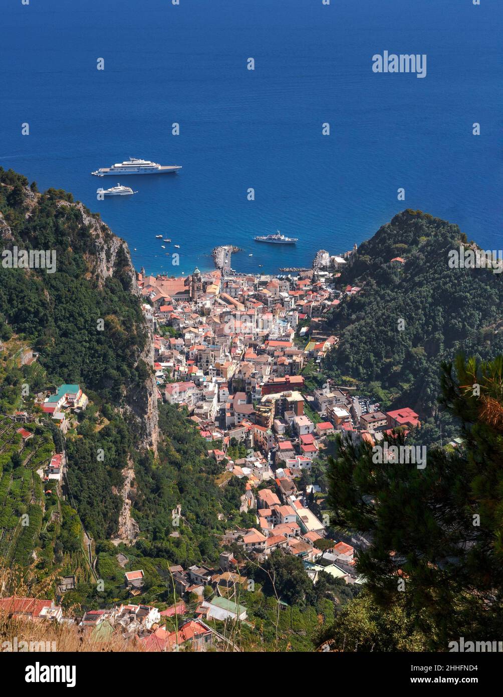 Amalfi city view from above, aerial view. Amalfi Coast, Italy Stock ...