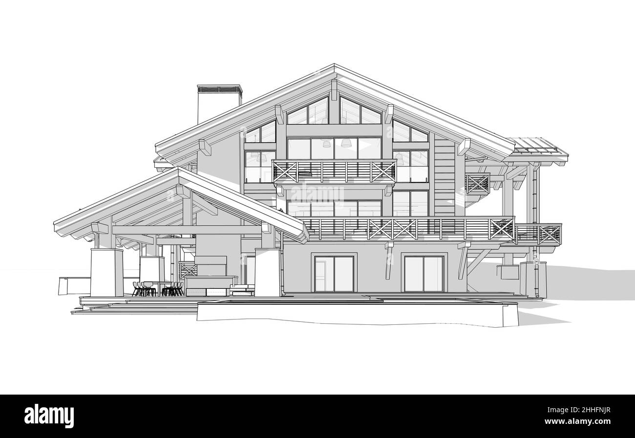 3d rendering of modern cozy chalet with pool and parking for sale or ...