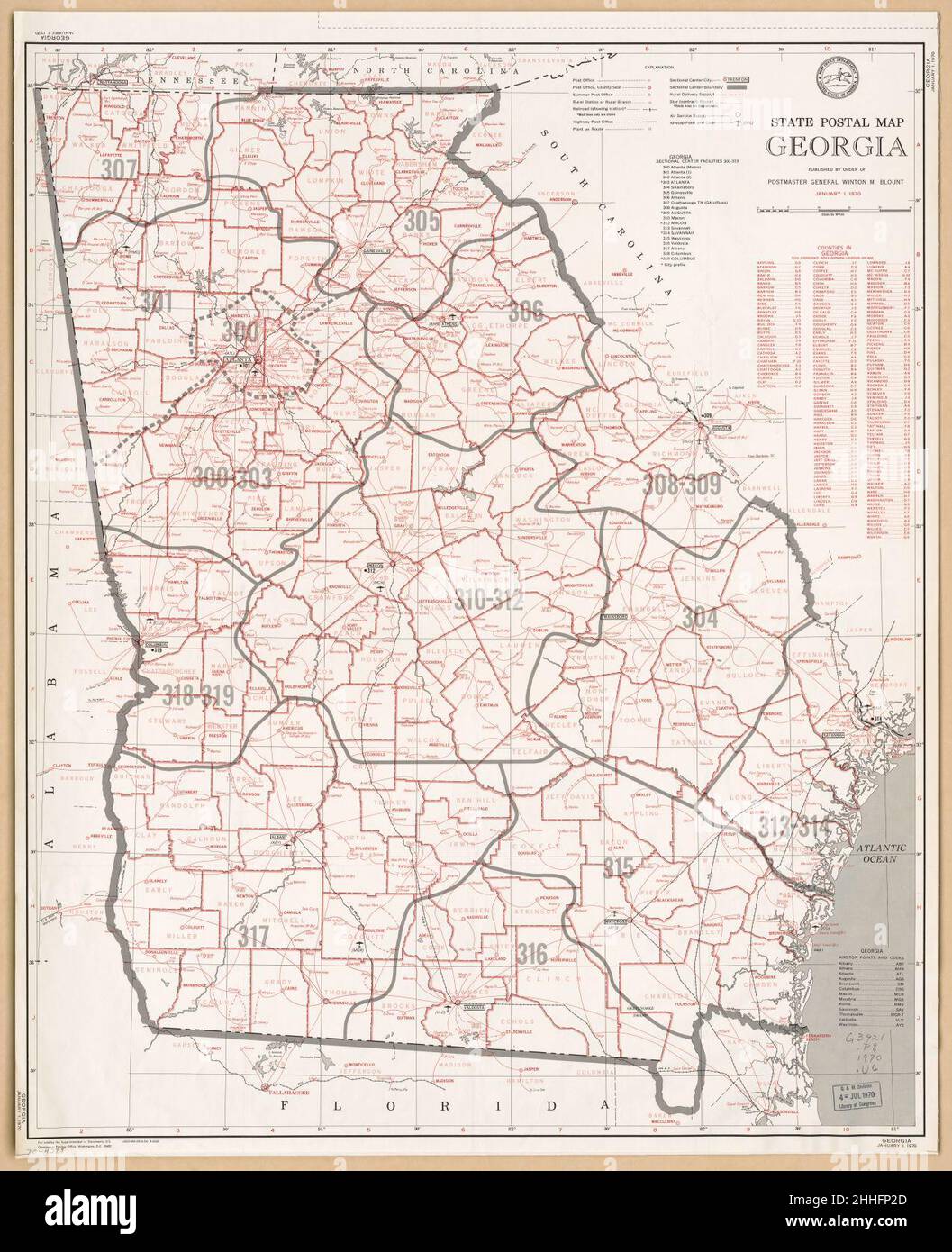 State postal map, Georgia. Jan. 1, 1970 Stock Photo - Alamy